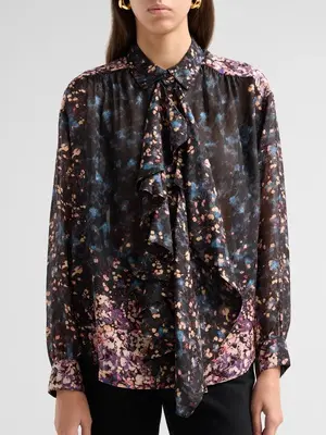 Ulla Johnson Gesture Floral Silk Ruffle Blouse
