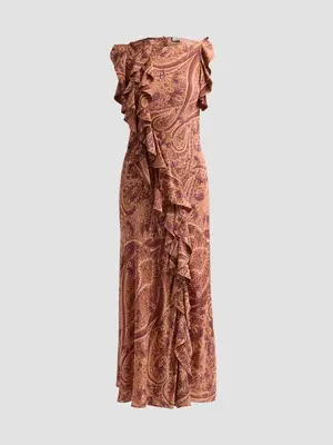 Ulla Johnson Ameline Ruffled Paisley Silk Midi Dress