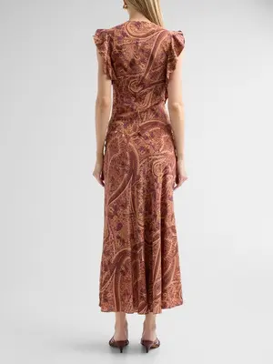 Ulla Johnson Ameline Ruffled Paisley Silk Midi Dress