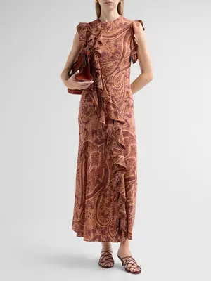 Ulla Johnson Ameline Ruffled Paisley Silk Midi Dress