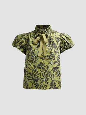 Ulla Johnson Estela Printed Cotton Top - Chartreuse