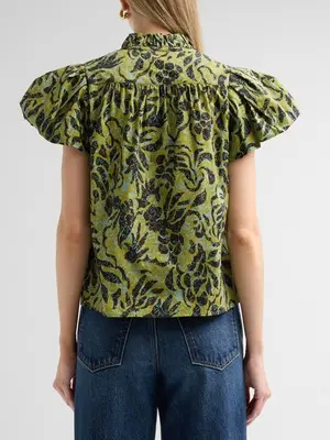 Ulla Johnson Estela Printed Cotton Top - Chartreuse