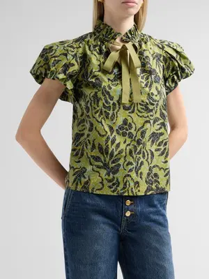 Ulla Johnson Estela Printed Cotton Top - Chartreuse