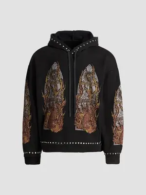 WHO DECIDES WAR Stained-glass Studded Cotton Hoodie - Coal