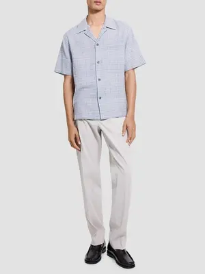 Theory Checked Textured Cotton-blend Camp Shirt