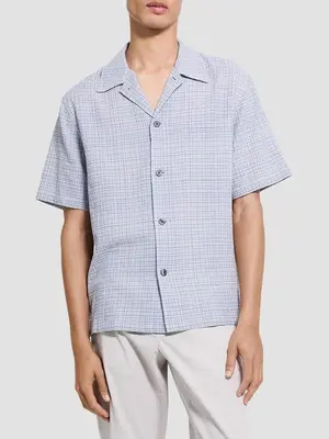 Theory Checked Textured Cotton-blend Camp Shirt
