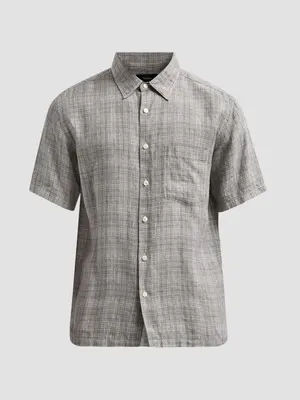 Theory Irving Plaid Linen Shirt - Pine Grove Multi