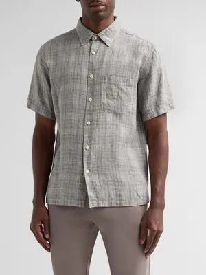 Theory Irving Plaid Linen Shirt