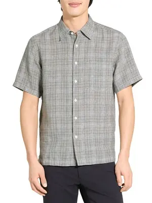 Theory Irving Plaid Linen Shirt