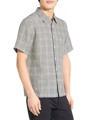 Theory Irving Plaid Linen Shirt