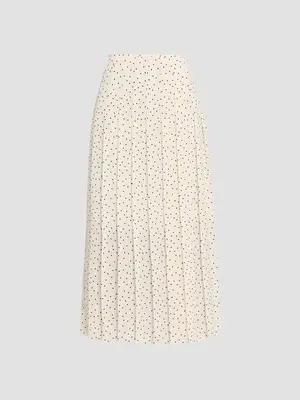 Theory Polka Dot Pleated Midi Skirt - Ivory Multi