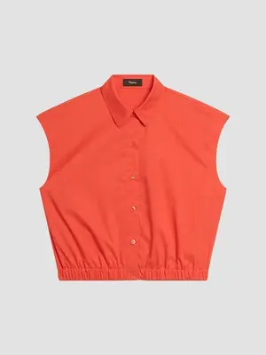 Theory Cotton Poplin Crop Shirt - Poppy