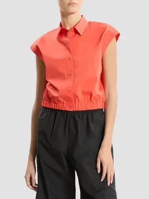 Theory Cotton Poplin Crop Shirt - Poppy
