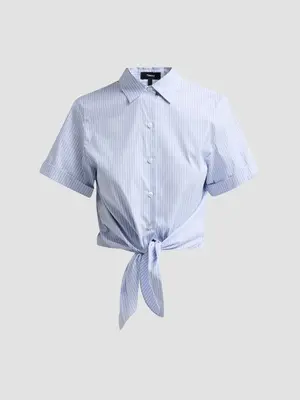 Theory Pinstriped Cotton-blend Tie-front Shirt - Blue Multi