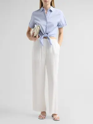 Theory Pinstriped Cotton-blend Tie-front Shirt - Blue Multi