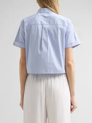 Theory Pinstriped Cotton-blend Tie-front Shirt - Blue Multi