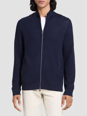 Theory Walton Knit Cotton Zip-front Sweater - Baltic