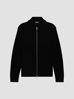 Theory Walton Knit Cotton Zip-front Sweater - Black