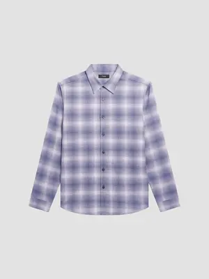 Theory Irving Shadow Plaid Cotton Shirt - Inkling Multi