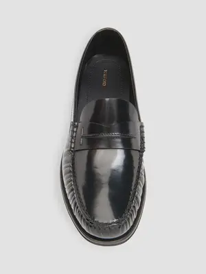 TOM FORD Burnished Leather Penny Loafers - Black