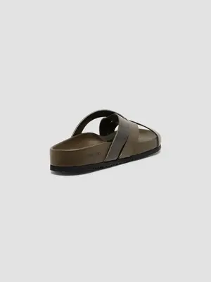 TOM FORD Crisscross Strap Leather Sandals - Dark Moss
