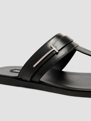 TOM FORD Logo Smooth Leather Sandals - Black