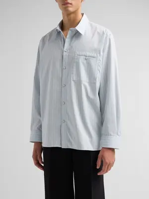 Helmut Lang Striped Cotton Poplin-blend Relaxed-fit Shirt - Light Blue Multi