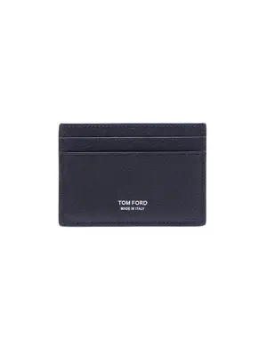TOM FORD Elongated T-line Leather Card Case Navy