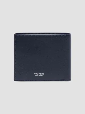 TOM FORD Elongated T-line Leather Bifold Wallet - Navy