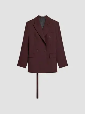 Helmut Lang Double-breasted Belted Virgin Wool Blazer - Mahogany