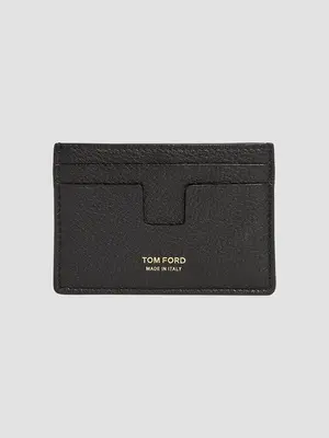 TOM FORD T-line Leather Card Holder - Black Silver