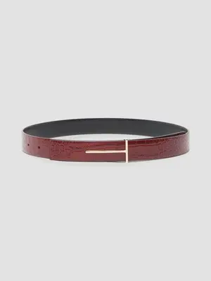 TOM FORD Slim T Croc-embossed Leather Belt - Ruby Red