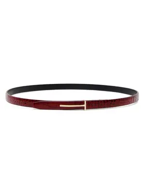 TOM FORD Slim T Crocodile-embossed Leather Belt - Ruby Red