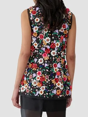 Carolina Herrera 3d Floral Silk Sleeveless Top
