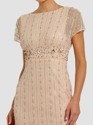 Mac Duggal Embellished Mesh Blouson Column Gown