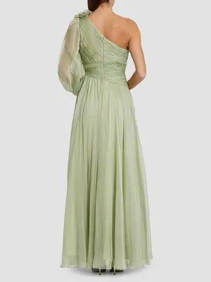 Mac Duggal Appliqué Chiffon One-sleeve Gown
