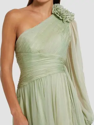Mac Duggal Appliqué Chiffon One-sleeve Gown