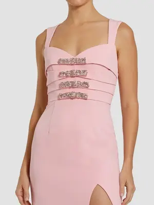 Mac Duggal Embellished Bow Crepe Column Gown