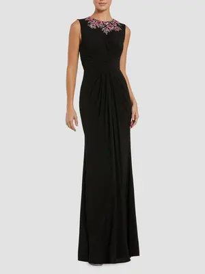 Mac Duggal Floral Embellished Twisted Jersey Gown