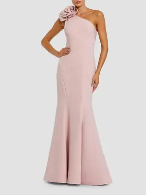 Mac Duggal Flower-detailed Crepe One-shoulder Mermaid Gown - Blush