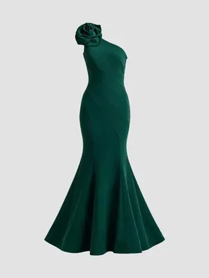 Mac Duggal Flower-detailed Crepe One-shoulder Mermaid Gown - Emerald