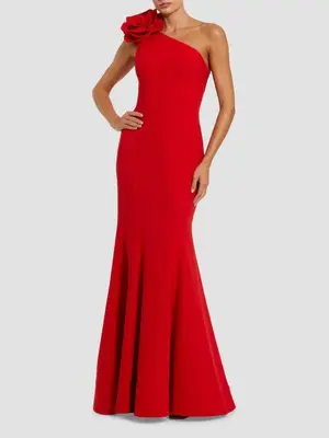 Mac Duggal Flower-detailed Crepe One-shoulder Mermaid Gown - Red