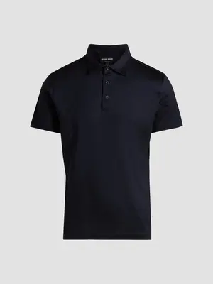 Giorgio Armani Lux Silk-cotton Jersey Polo Shirt - Navy
