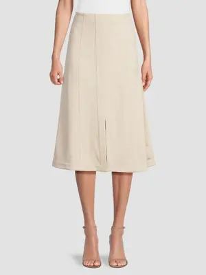 Misook A-line Front-slit Stretch Midi-skirt - Biscotti