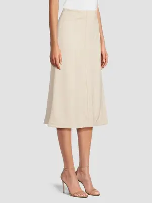 Misook A-line Front-slit Stretch Midi-skirt - Biscotti