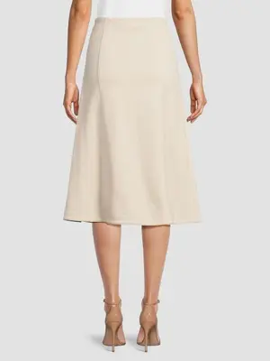 Misook A-line Front-slit Stretch Midi-skirt - Biscotti