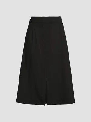 Misook A-line Front-slit Stretch Midi-skirt - Black
