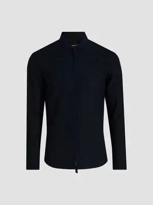 Giorgio Armani Solid Seerscucker Cotton Zip-front Shirt - Navy