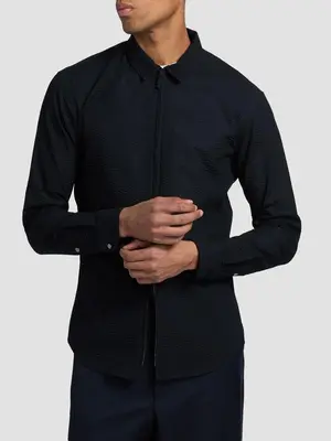 Giorgio Armani Solid Seerscucker Cotton Zip-front Shirt
