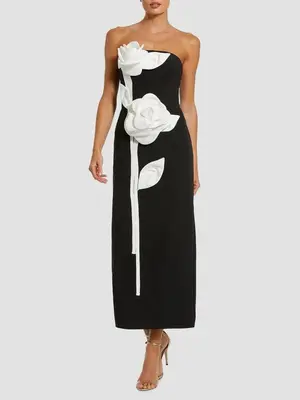 Mac Duggal Floral Crepe Strapless Maxi Dress - Black Ivory